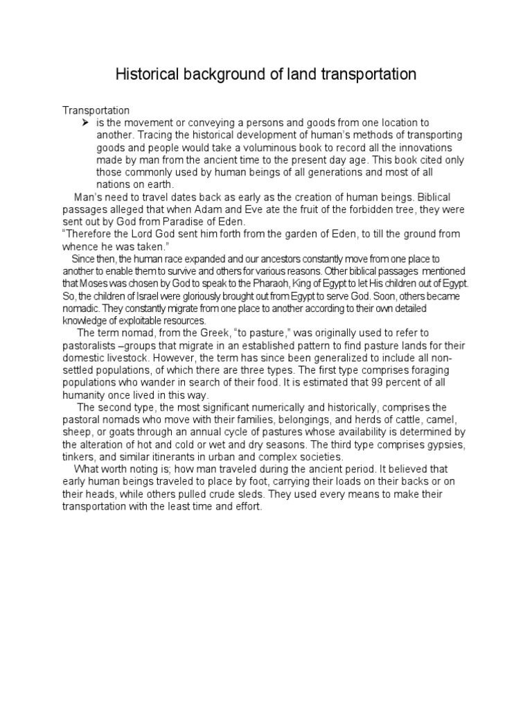 Historical Background of Land Transportation | PDF | Traffic | Car