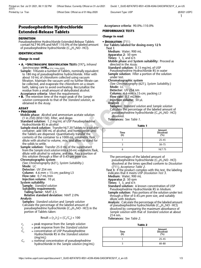 Pseudoephedrine Hydrochloride Extended-Release Tablets | PDF | Chromatography | Solvation