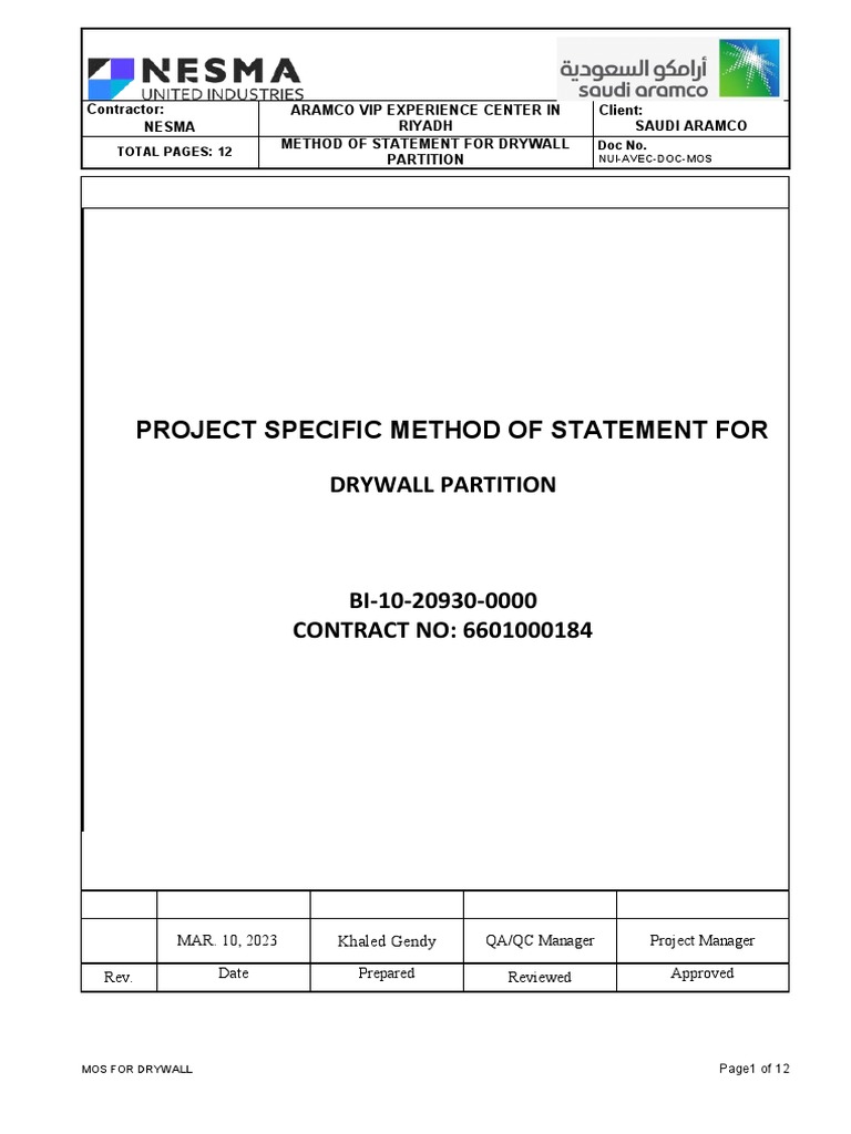 MOS For Drywall | PDF | Building Materials | Building Engineering