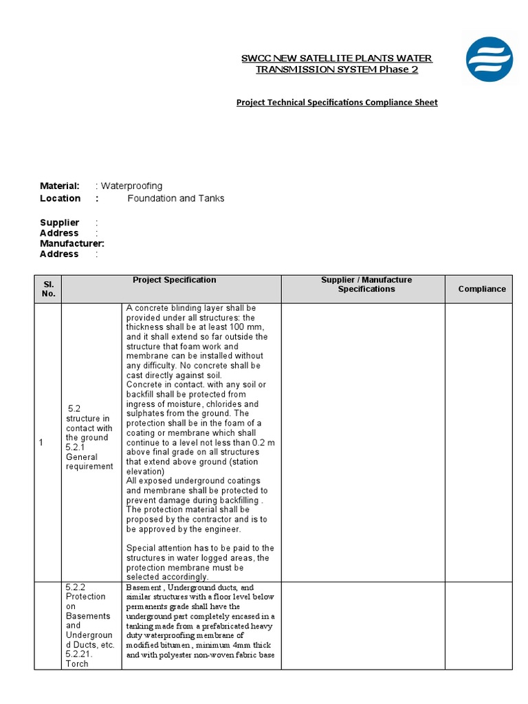 Compliance Sheet-Foundation Waterproofing MFGC | PDF | Concrete | Basement