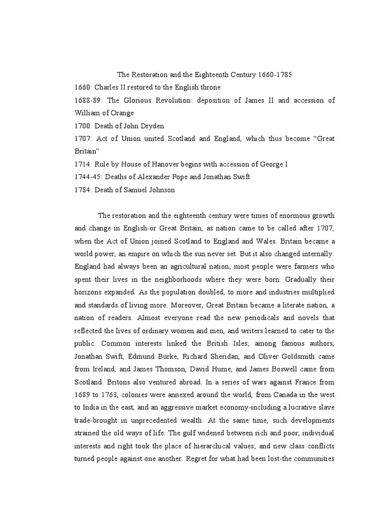 Restoration Literature Overview 1660-1785 | PDF | Poetry
