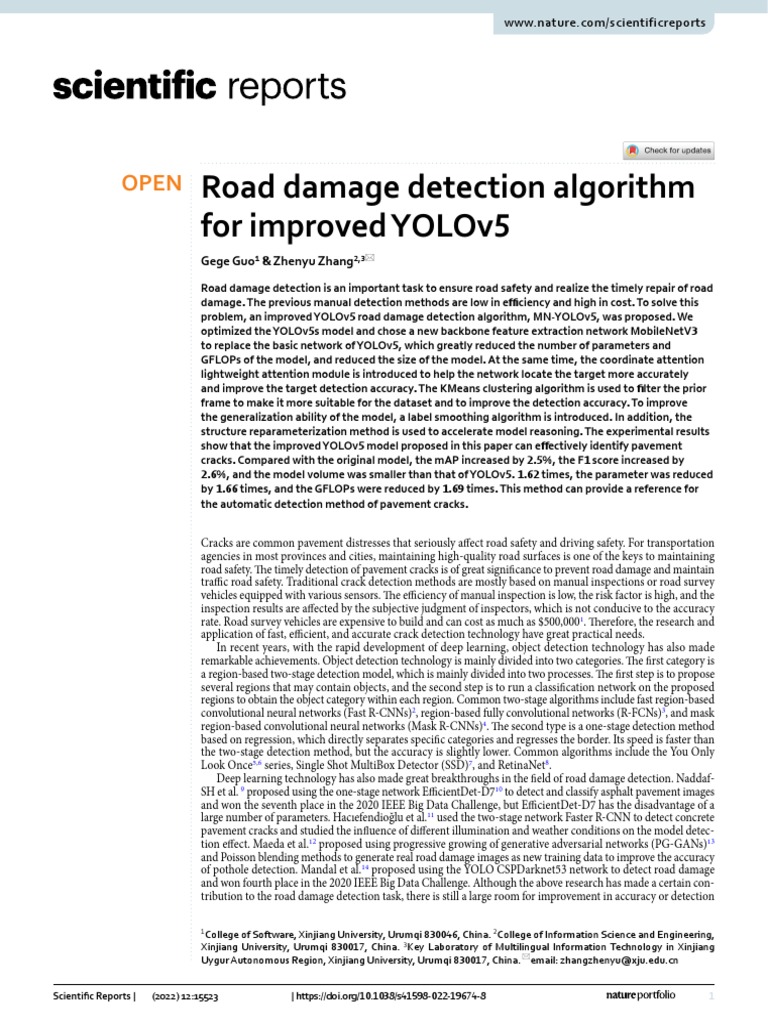 Road Damage Detection Algorithm For Improved YOLOv5 | PDF | Deep Learning | Applied Mathematics