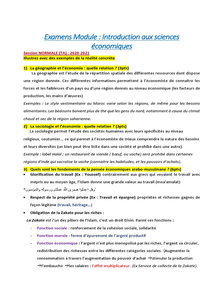 Examen d'économie NS4 : Concepts clés | PDF | Capital (Économie ...