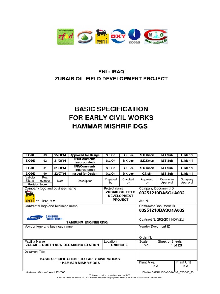 Development of the Zubair Oil Field: Basic Specification for Early ...