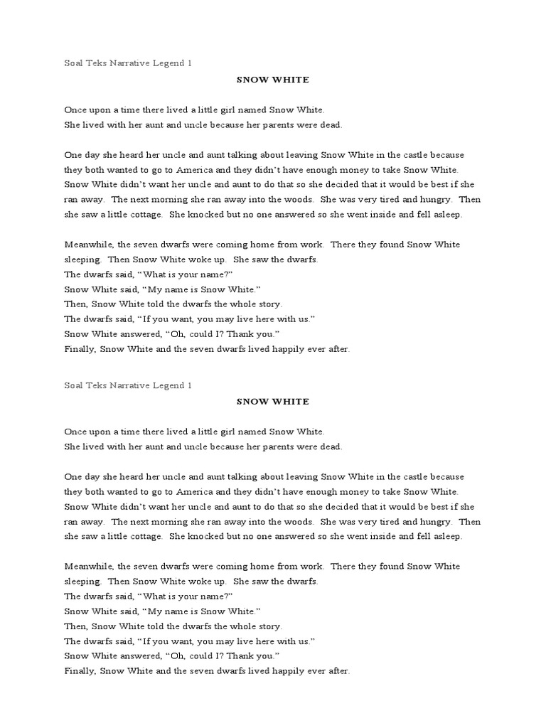 Soal Text Narrative | PDF | Snow White | Hansel And Gretel (Opera)