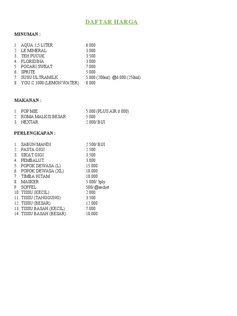 Daftar Harga Jajan | PDF