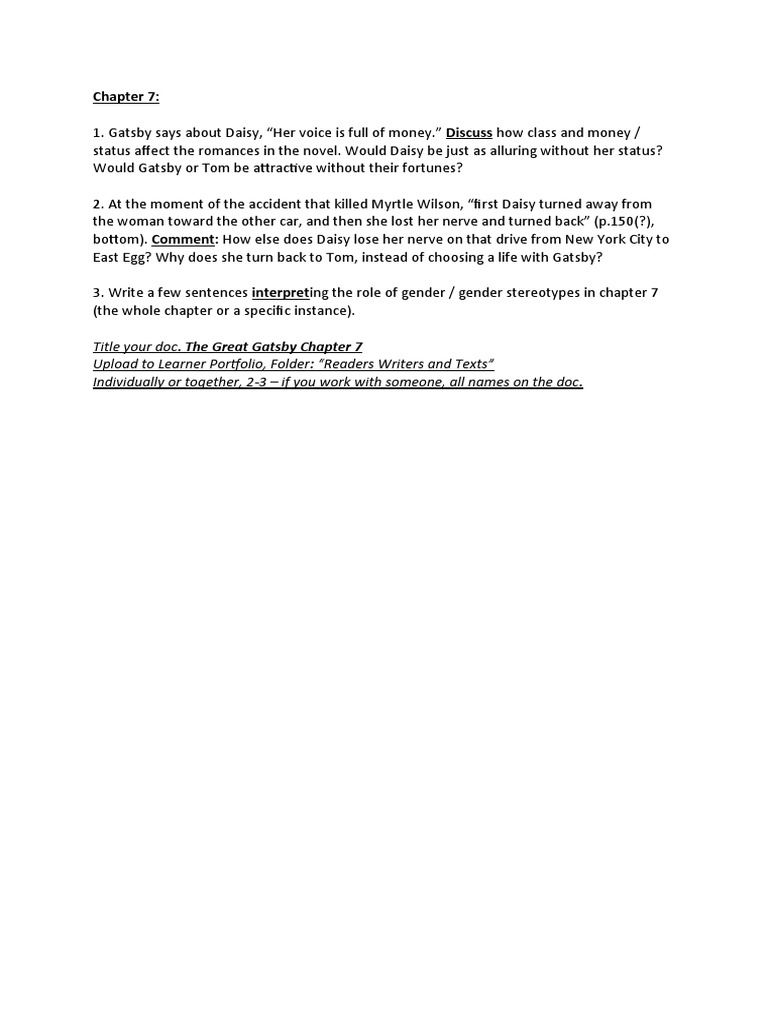 Chapter 7, Gatsby Worksheet, 2022 | PDF