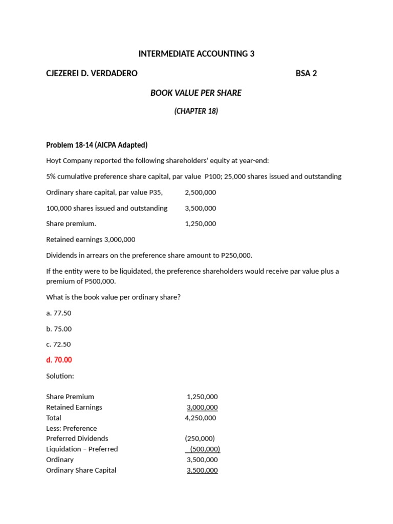 Shareholders' Equity and Book Value Analysis | PDF | Preferred Stock ...