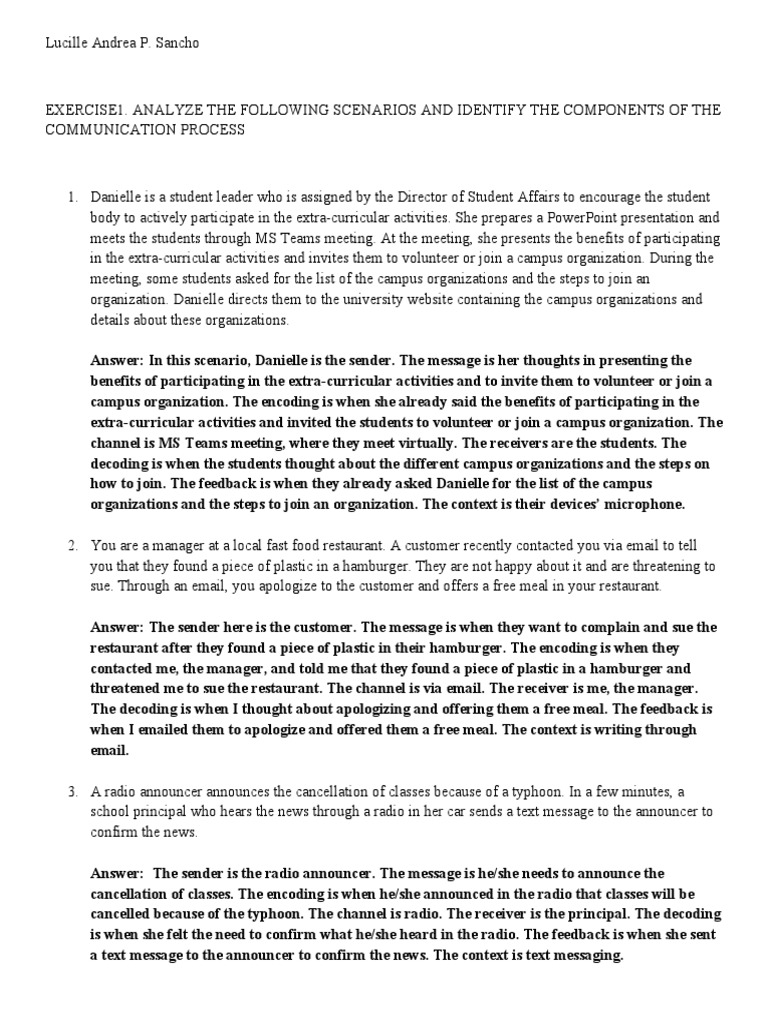 Exercise1 (Purcom) | PDF | Human Communication | Communication