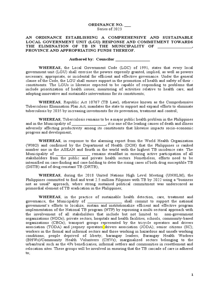 TB-Ordinance Draft v.2023 | PDF | Tuberculosis | Pharmacy