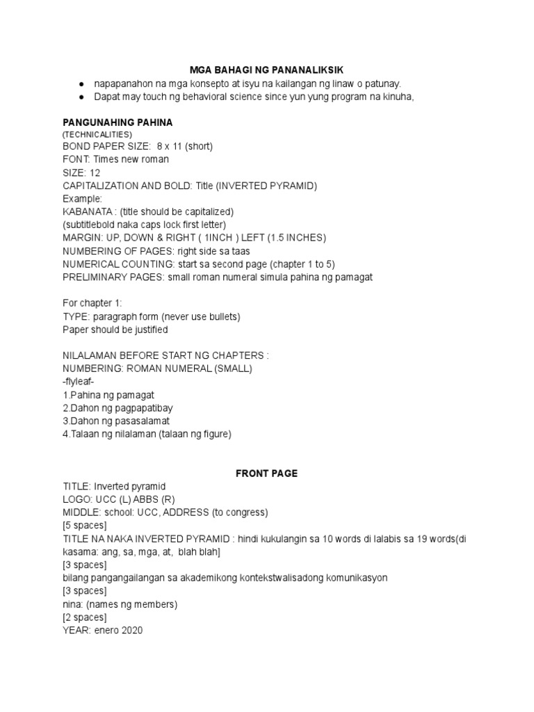 Mga Bahagi Ng Pananaliksik Pdf