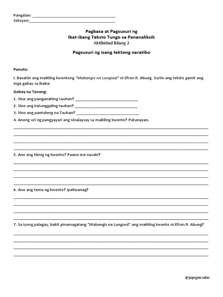 Pagbasa at Pagsusuri Activity No 2 | PDF