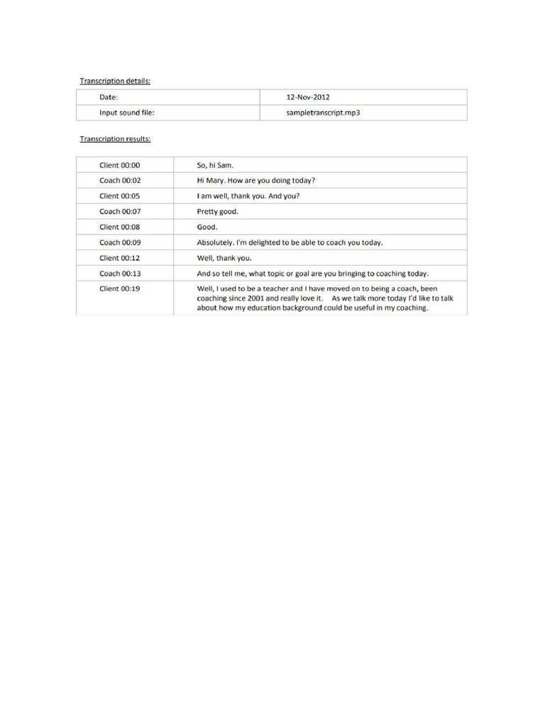 ICF Sample of Recording Transcription | PDF