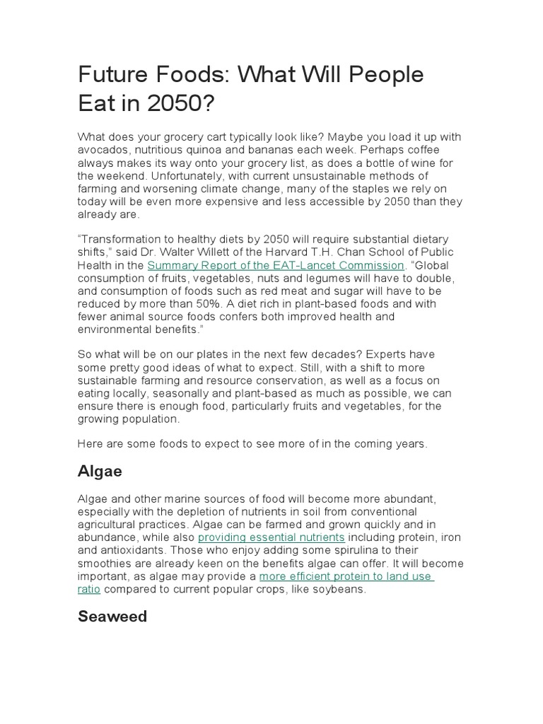 Future Diets: 2050 Food Trends | PDF | Cereals | Meat
