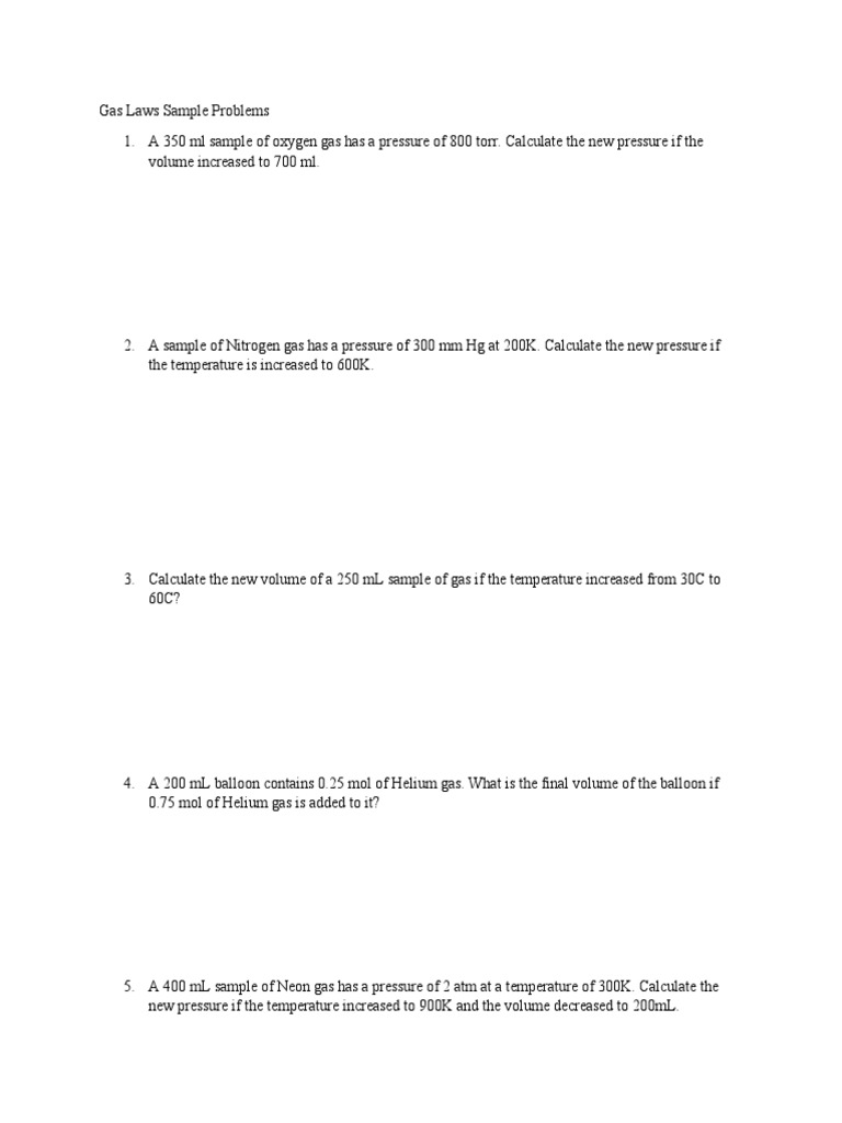 Gas Laws Practice Problems and Solutions | PDF | Science & Mathematics