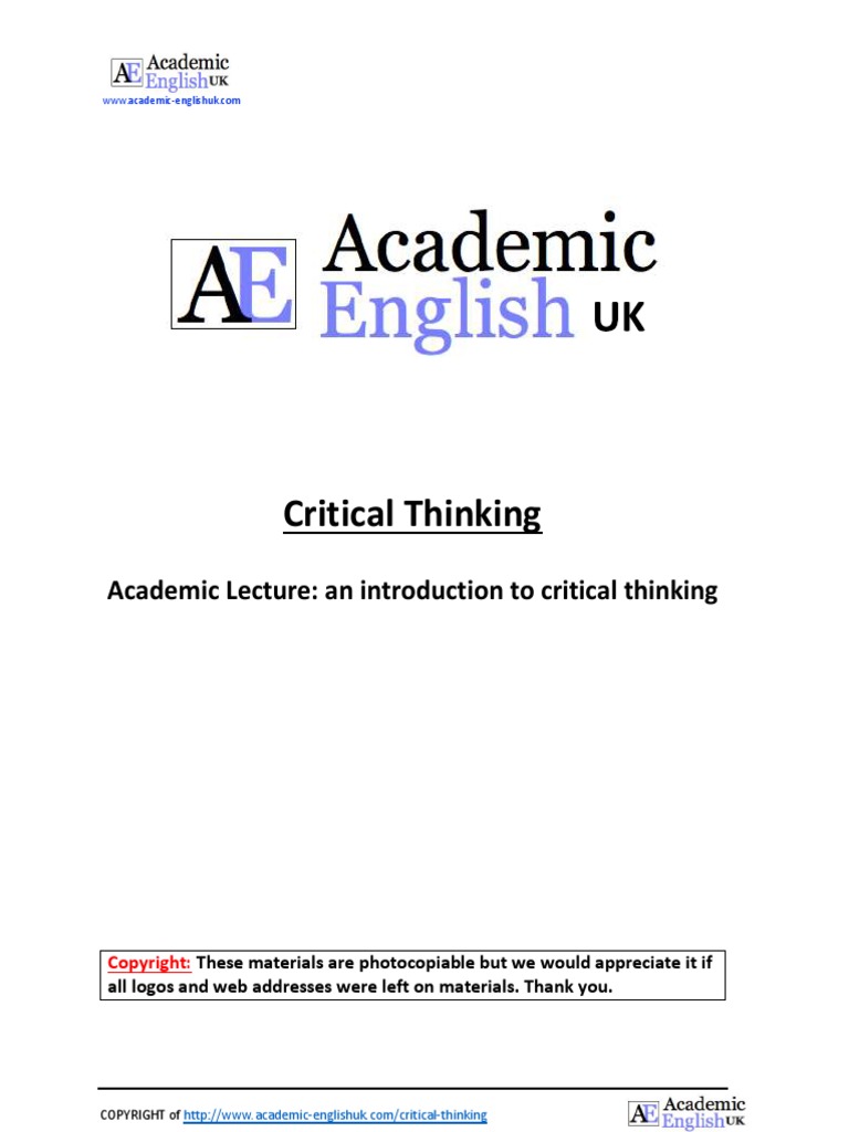Critical Thinking Lecture | PDF | Thought | Critical Thinking
