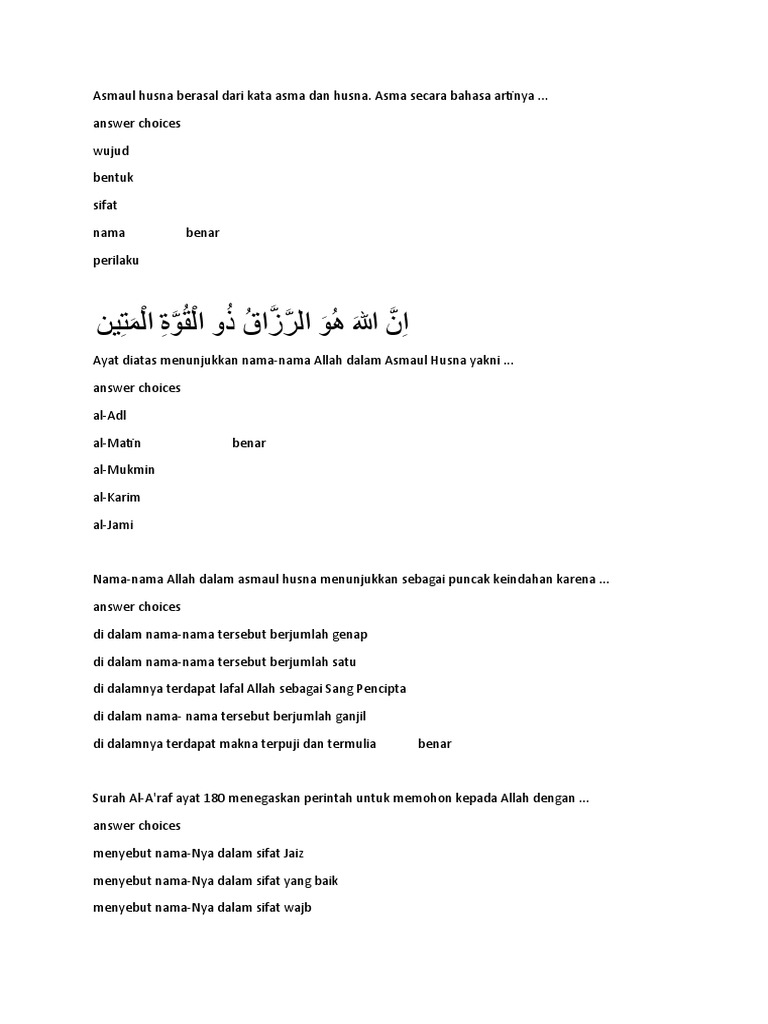 Soal Asmaul Husna | PDF