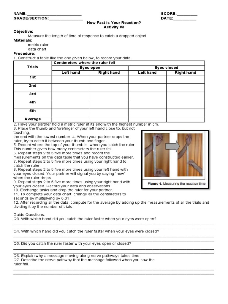 Measuring Reaction Time Activity | PDF