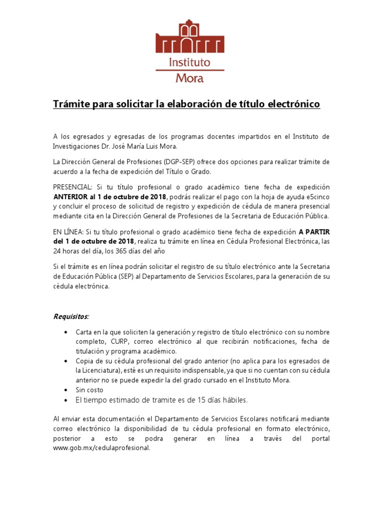 Trámite para Solicitar La Elaboración de Título Electrónico | PDF | Titulo academico
