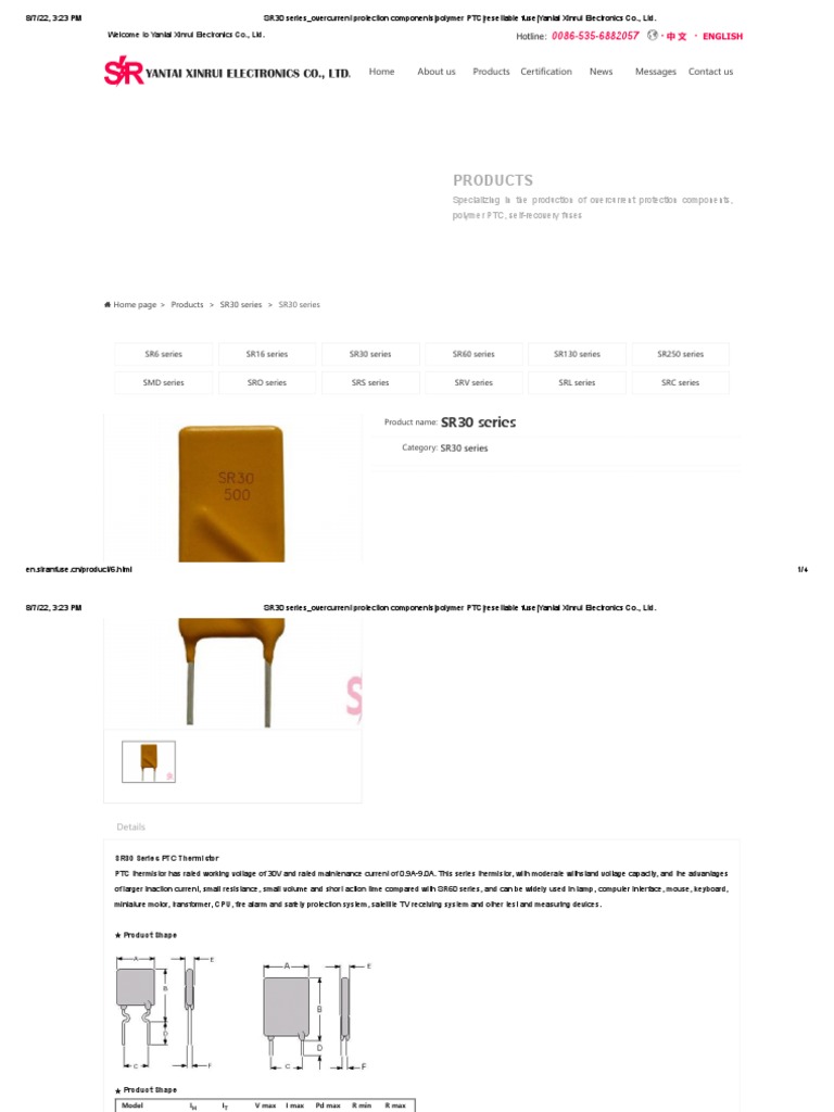 SR30 Series - Overcurrent Protection Components - Polymer PTC ...