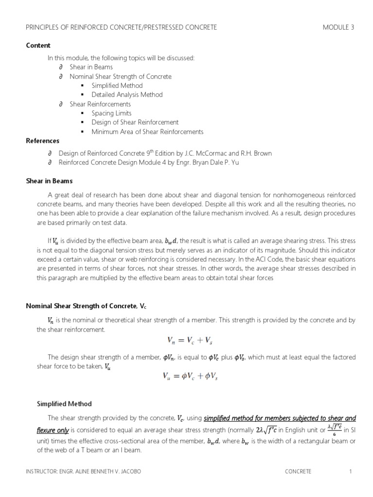 Principles of Reinforced Concrete - Module 3 | PDF | Bending | Beam ...
