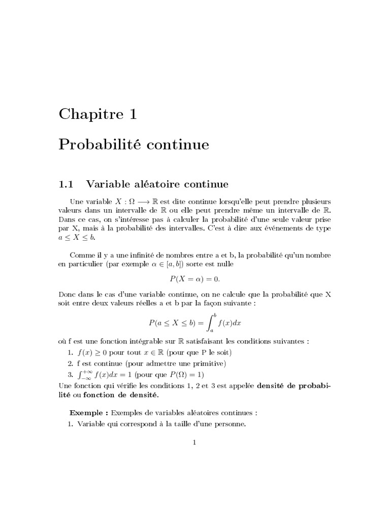 Chap4 Variable Aléatoire Continue-1 | PDF | Variable aléatoire à ...