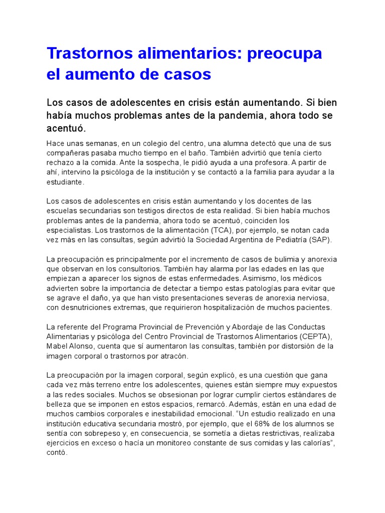 Trastornos Alimentarios | PDF | Desorden alimenticio | Psicología anormal