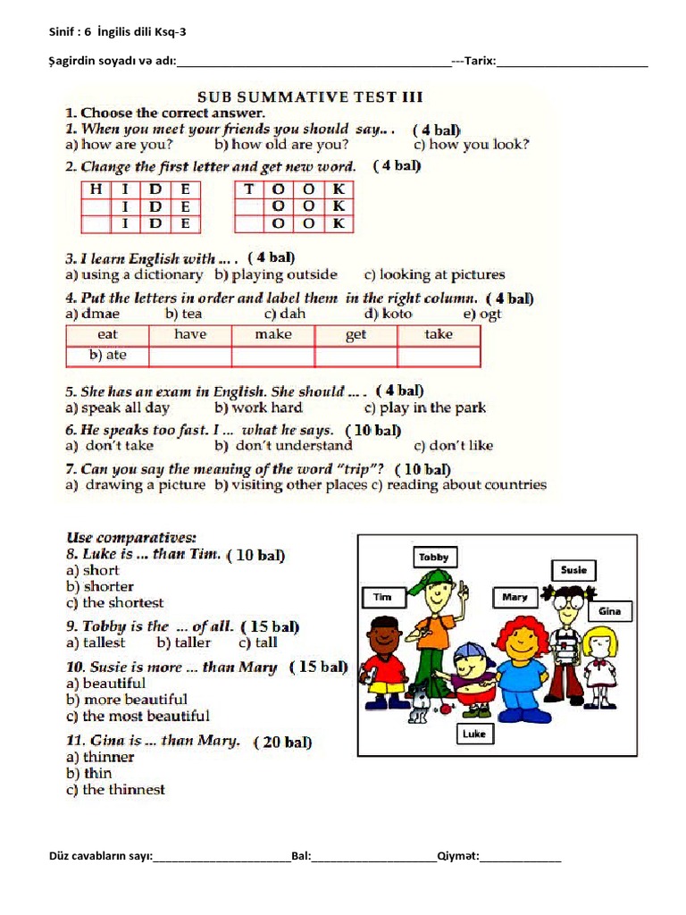6 Sinif Ingilis Dili Ksq-3 | PDF