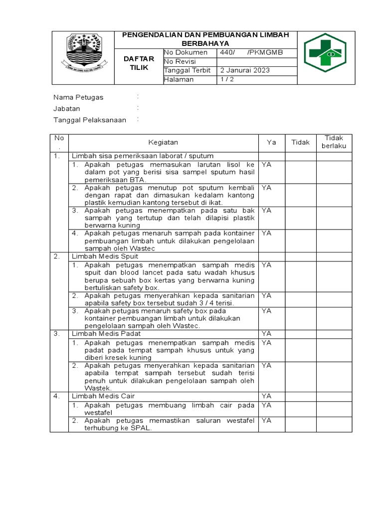 Daftar tilik pengendalian dan pembuangan limbah bebahaya | PDF
