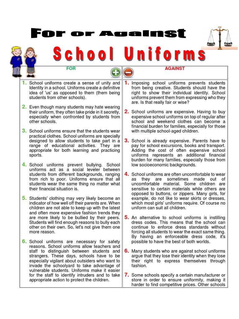For or Against School Uniform Reading | PDF | Teachers | Dress