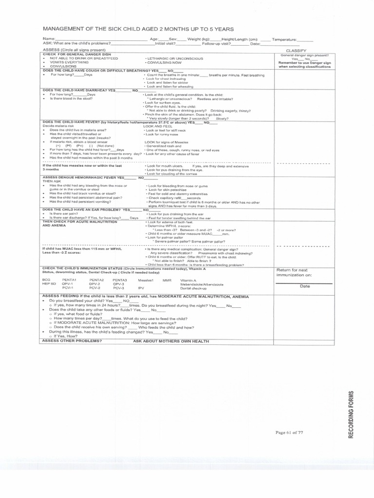 IMCI Form PDF | PDF