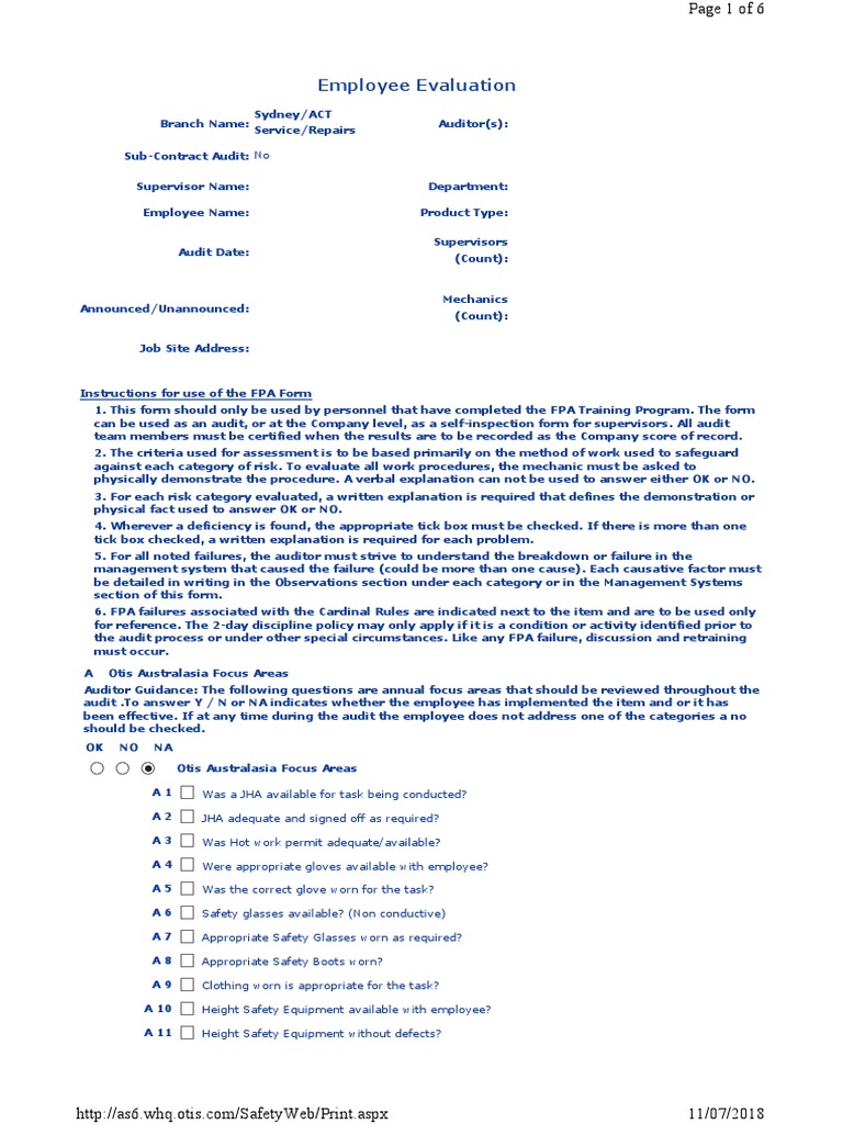 Safety Web FPA Form PDF | PDF | Elevator | Audit