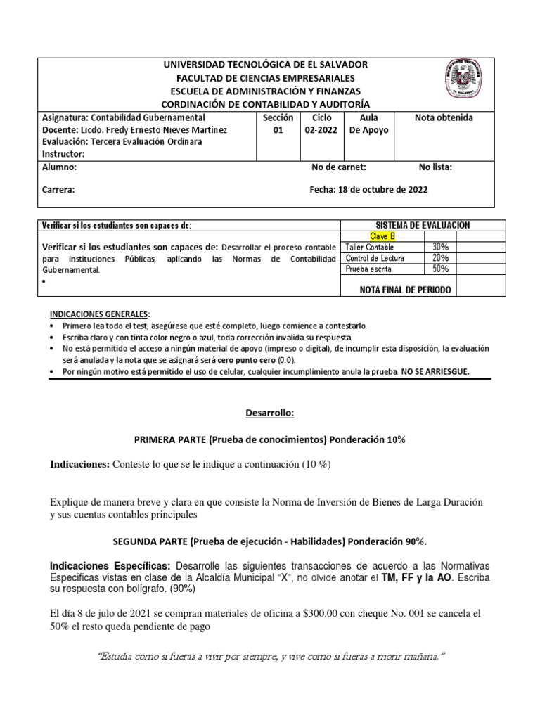 03 Examen Clave B 2022 | PDF | Contabilidad | Economias