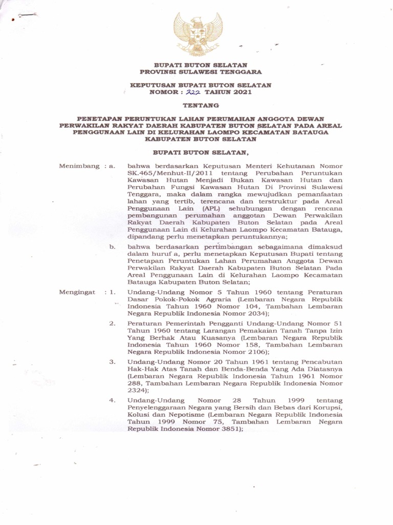 SK Peruntukan Lahan Perumahan DPR | PDF