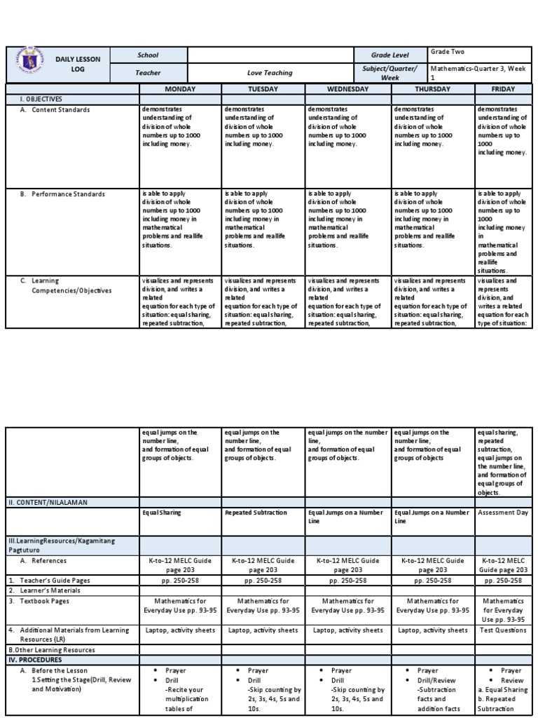 DLL MATH-2 Week1 Q3 | PDF | Division (Mathematics)