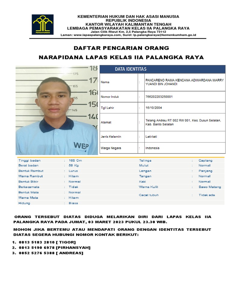 DAFTAR DPO LAPAS PALANGKA RAYA 03 MARET 2023 | PDF