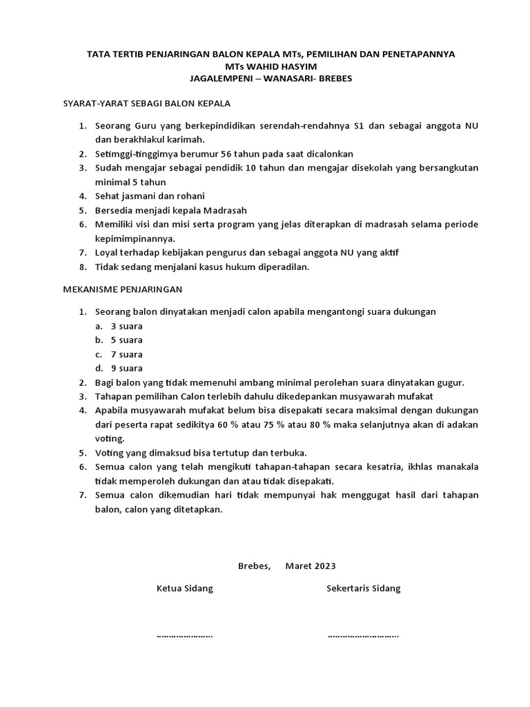 TATA TERTIB PENJARINGAN BALON KEPALA MTs | PDF | Hukum