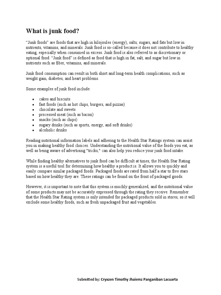 What Is Junk Food - Assignment in Epp | PDF | Junk Food | Foods