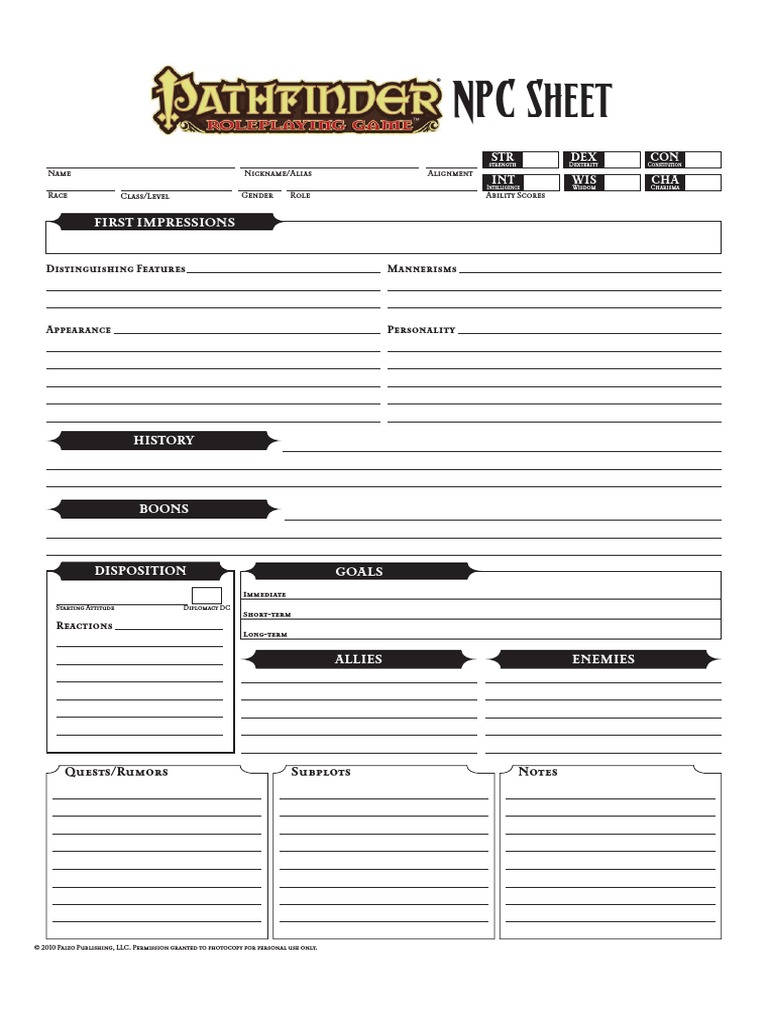 NPC Sheet | PDF