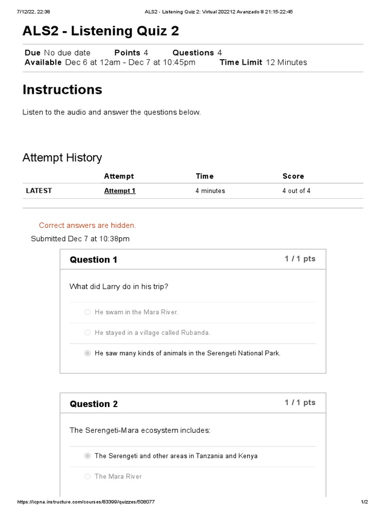 ALS2 - Listening Quiz 2 - Virtual 202212 Avanzado 8 | PDF