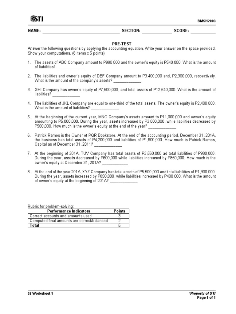 02 Worksheet 1 | PDF | Equity (Finance) | Balance Sheet