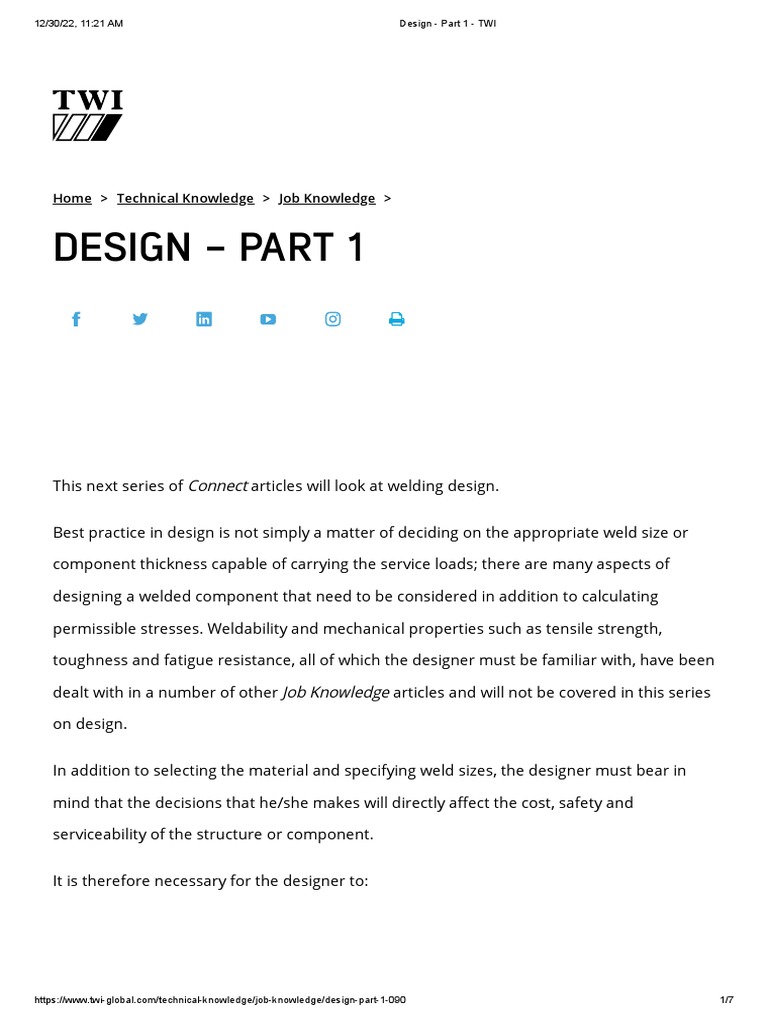 Design - Part 1 - TWI PDF | Download Free PDF | Welding | Construction