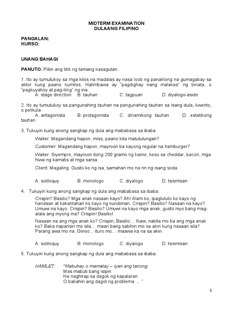 Midterm Dulaang FIlipino | PDF