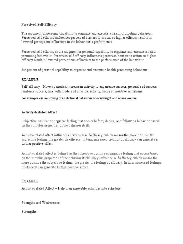 Pender's HMP | PDF | Self Efficacy | Behavior