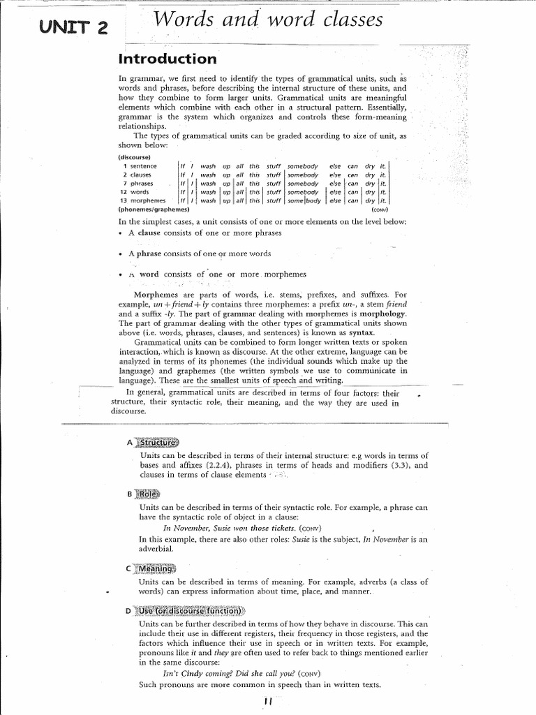 UNIT 2 WORDS AND WORD CLASSES Gramática Inglesa I | PDF