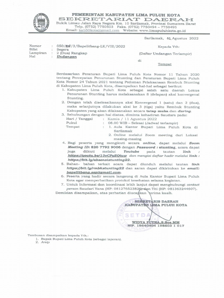 Undangan Setda Rembuk Stunting | PDF