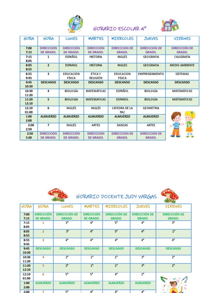 Horario Escolar 4 | PDF