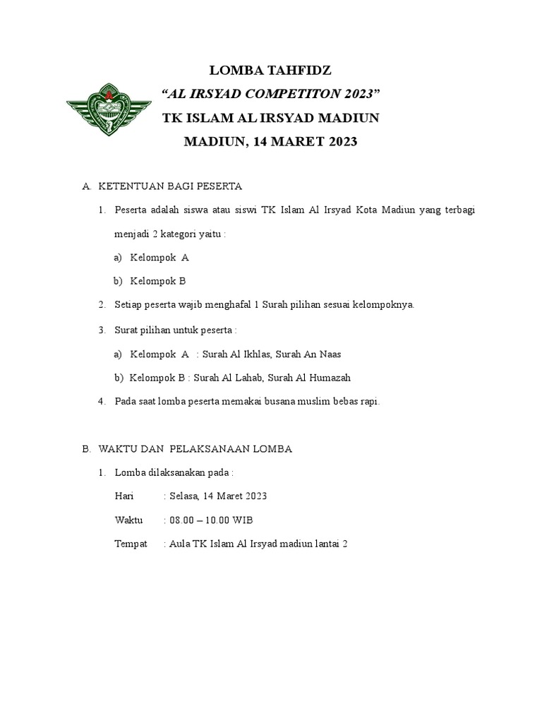 Juklak Lomba Hafalan Surat | PDF