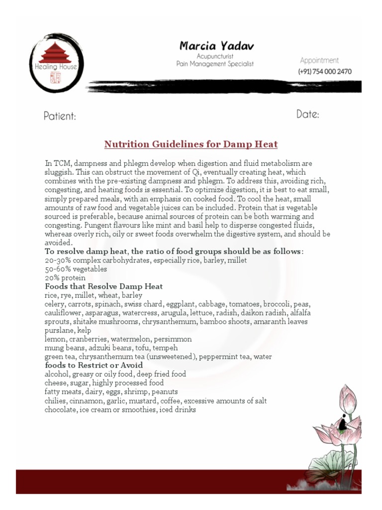 Nutrition Guidelines Damp Heat | PDF