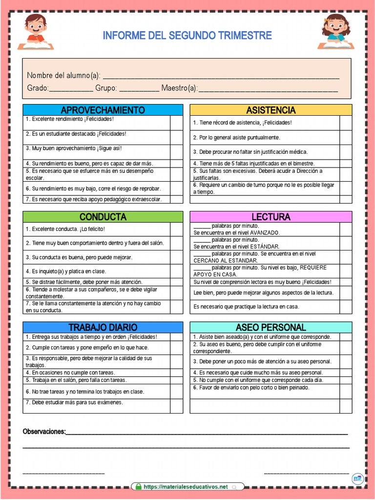 Informe Del Segundo Trimestre: Aprovechamiento Asistencia | PDF ...